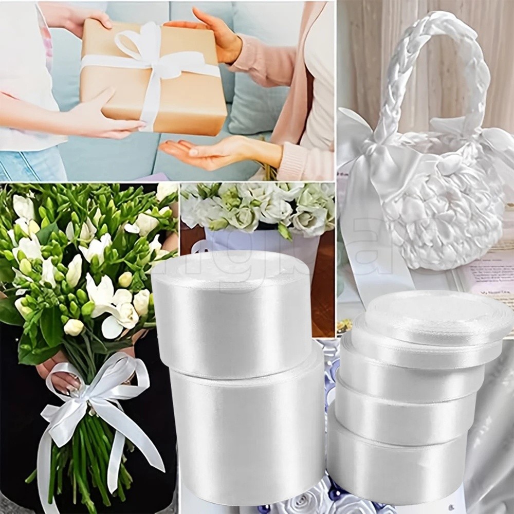 25 Yards 6mm-40mm White Satin Ribbons Gift Packaging Tape Wedding Party ...