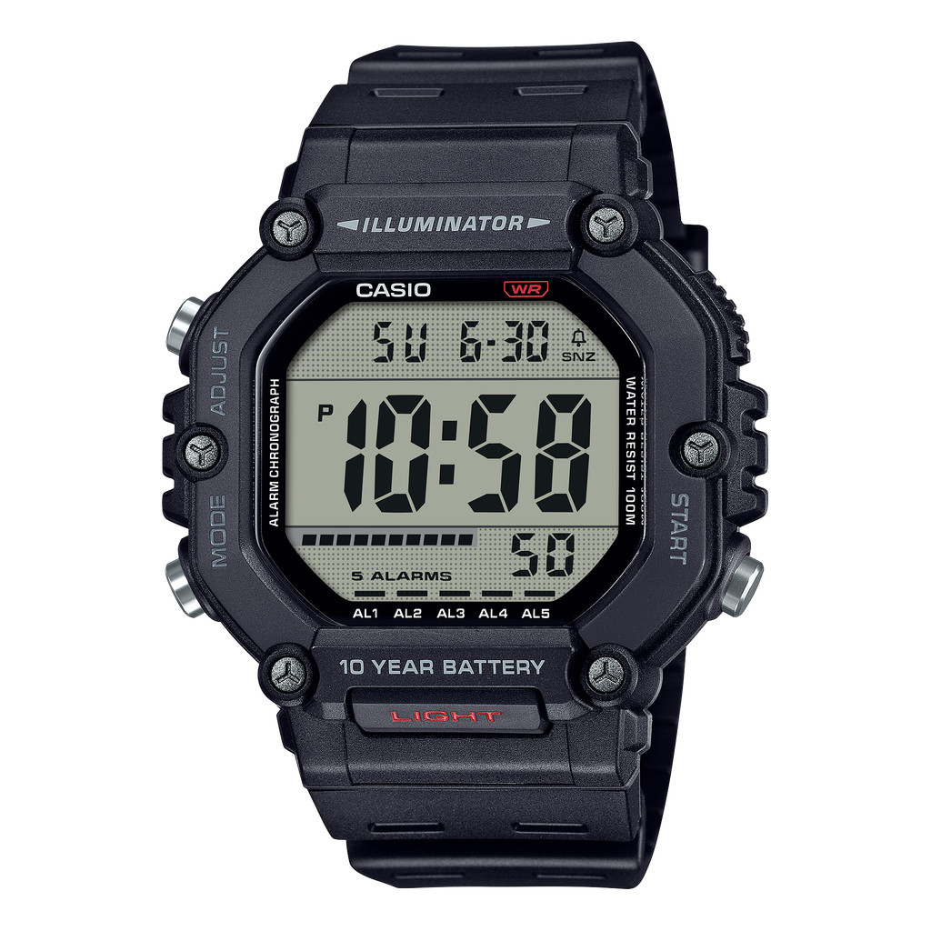 Casio (AE-1600H-1AVDF) Black Resin Strap 100 Meter World Time Digital ...