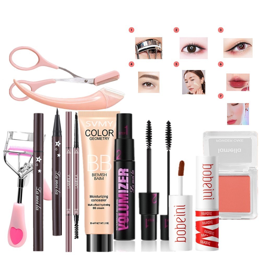 3/4/7/9PCS Makeup Set Mascara Blush Liquid Foundation Eyeliner Eyebrow ...