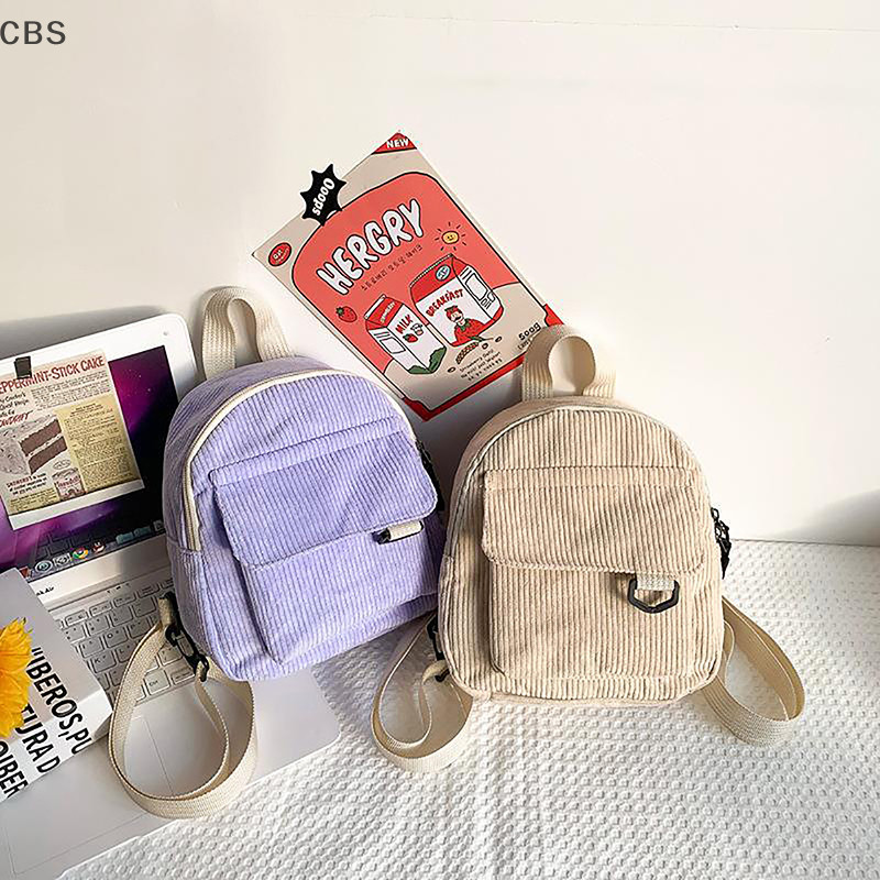 CBS Mini Solid Color Corduroy Backpack Minimalist Small Backpacks For ...