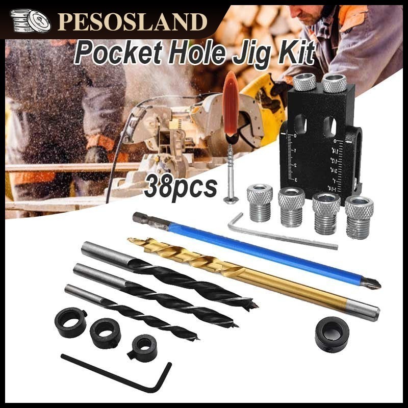 38PC Pocket Hole Jig Kit Drill Guide Hole Handheld Pocket Drill Hole ...