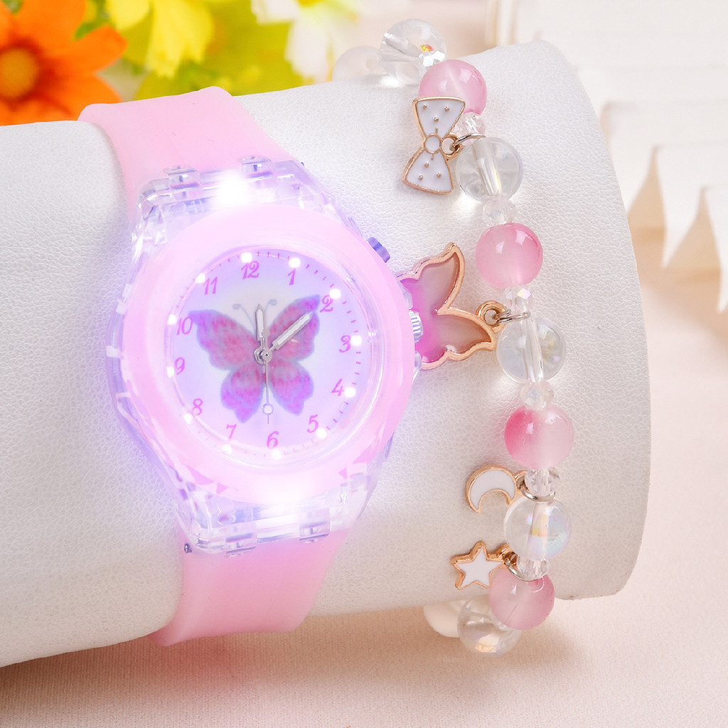 Children Light Quartz Watch Trendy Cute Cartoon Beaded Bracelet ...