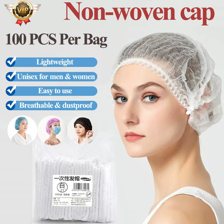 Universal 100 Pieces Disposable Hair Head Cover Cap Net Non Woven Cap ...