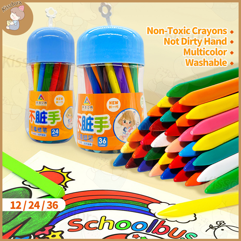 Kissdora 12/24/36 Colors Plastic Crayons Kids Non-Toxic Not Dirty Hand ...
