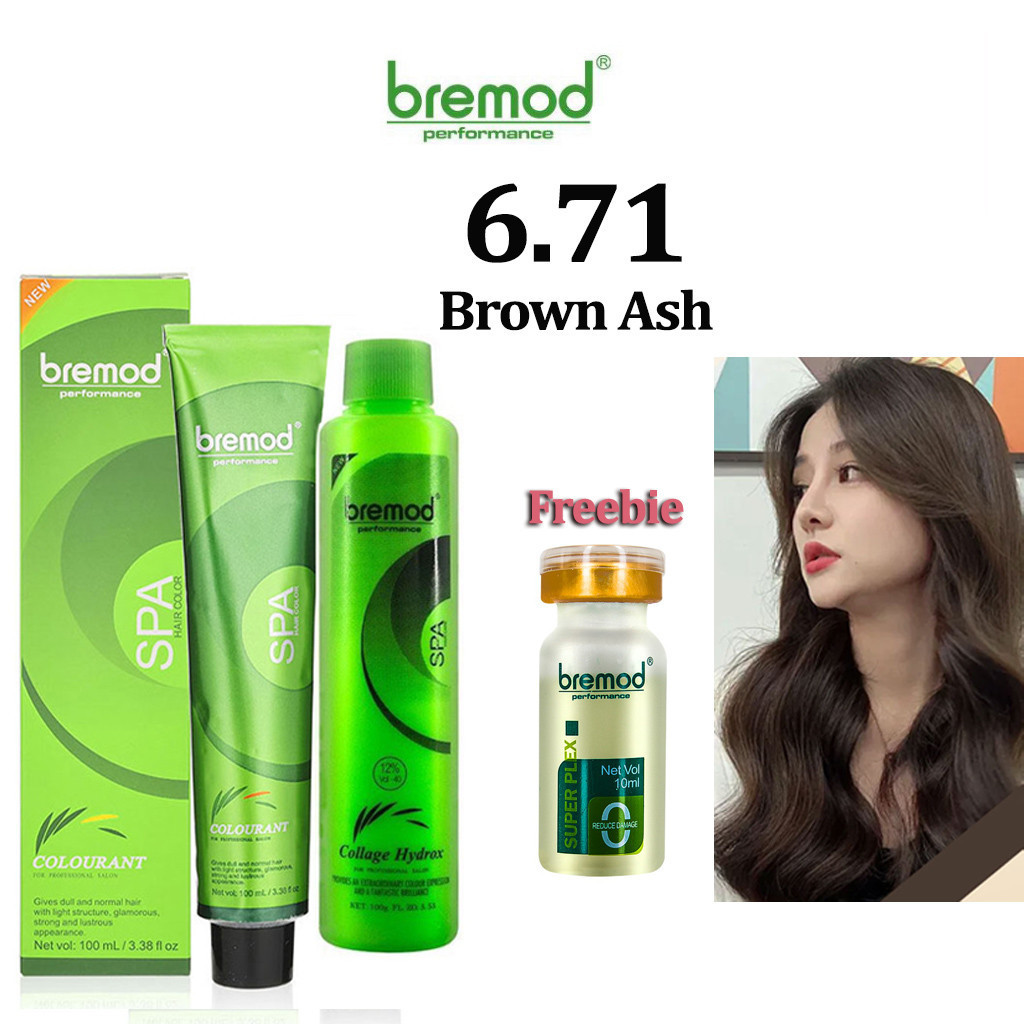 Bremod Hair Color Brown Ash 6.71 with Oxidizer Trends Hair Colour Set ...