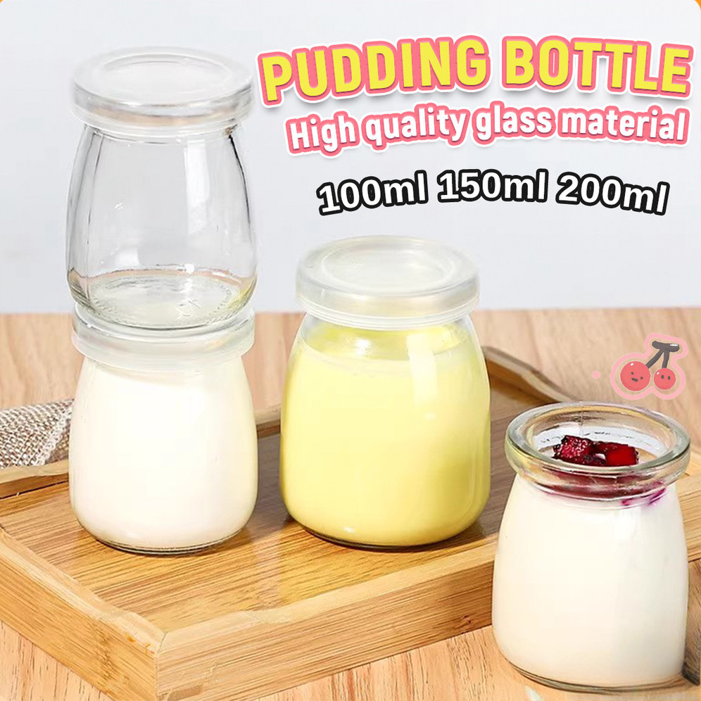 Pudding Bottle 100ml 150ml 200ml Glass Yogurt Cup Baking Mold With Lid ...