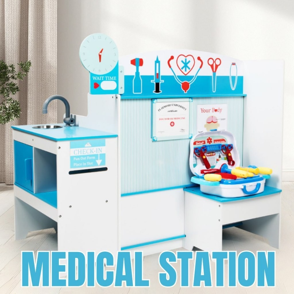 BYJ Wooden Medical Station Set Doctor Nurse Hospital Pretend Play Set ...