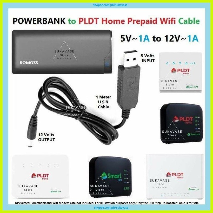 ♞USB Step Up Cable for PLDT Home Prepaid Wifi - Converts 5V to 12V ~ 1A ...