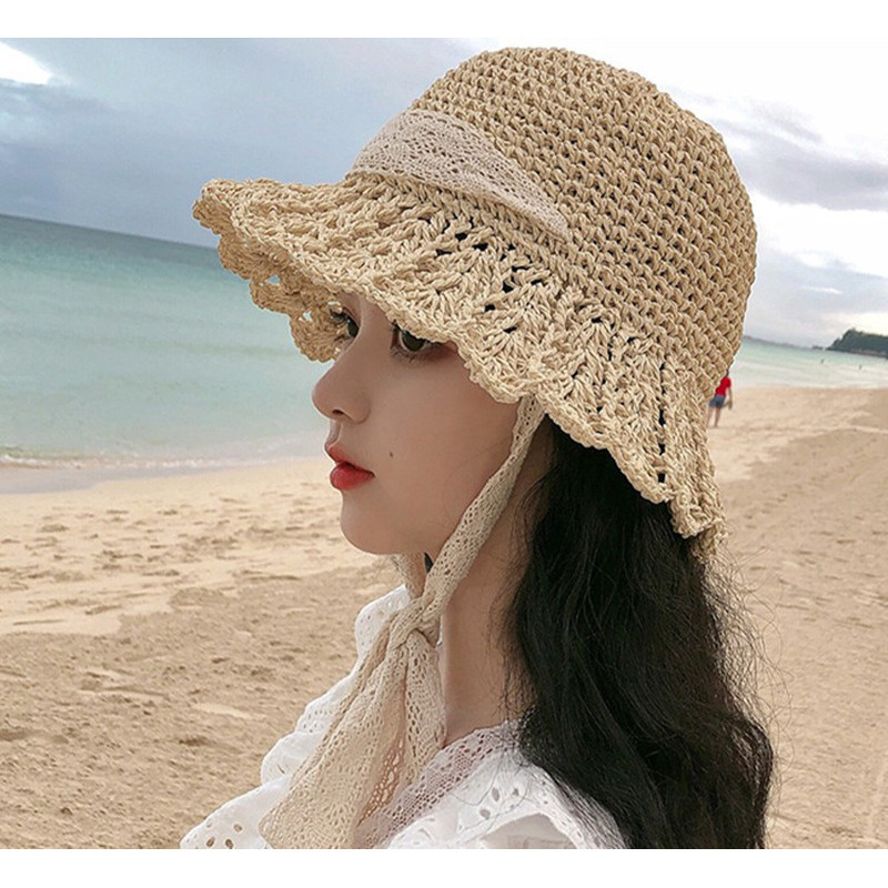 Lady leaf crochet sedge hat with long lace, lovely drooping shape ...