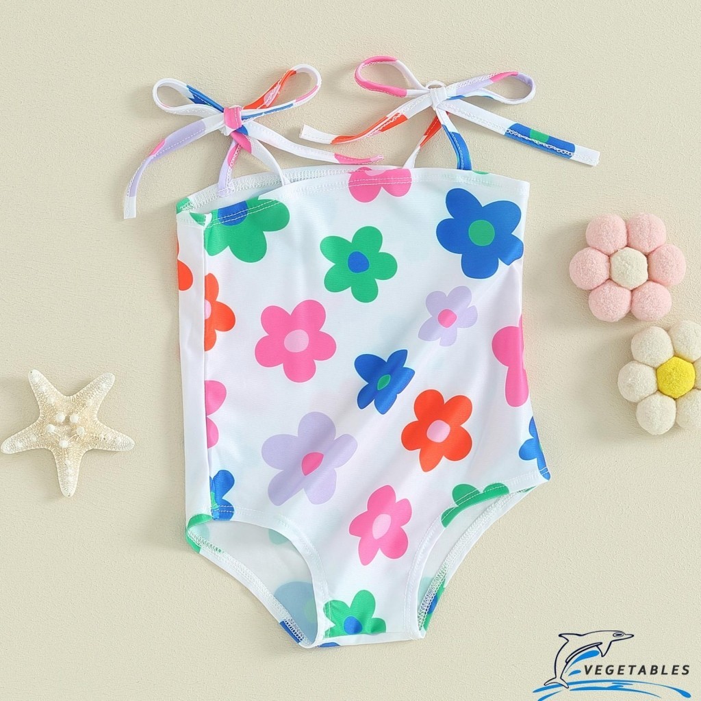 ZHY-Toddler Baby Girl Swimsuit Sleeveless Square Neck Flower Print Tie ...