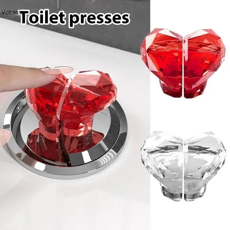 1Pair Toilet Push Button Transparent Heart Shape Toilets Tank Press ...