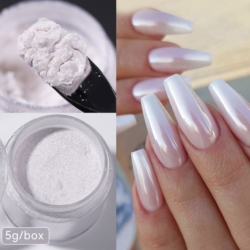 Aurora Pearl White Pink Nail Powder Chrome Pigments Metallic Moonlight ...