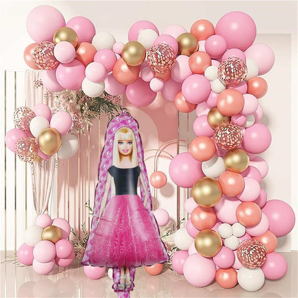 Pink Barbie Theme Balloon Garland Arch Gold Metal Confetti Birthday ...