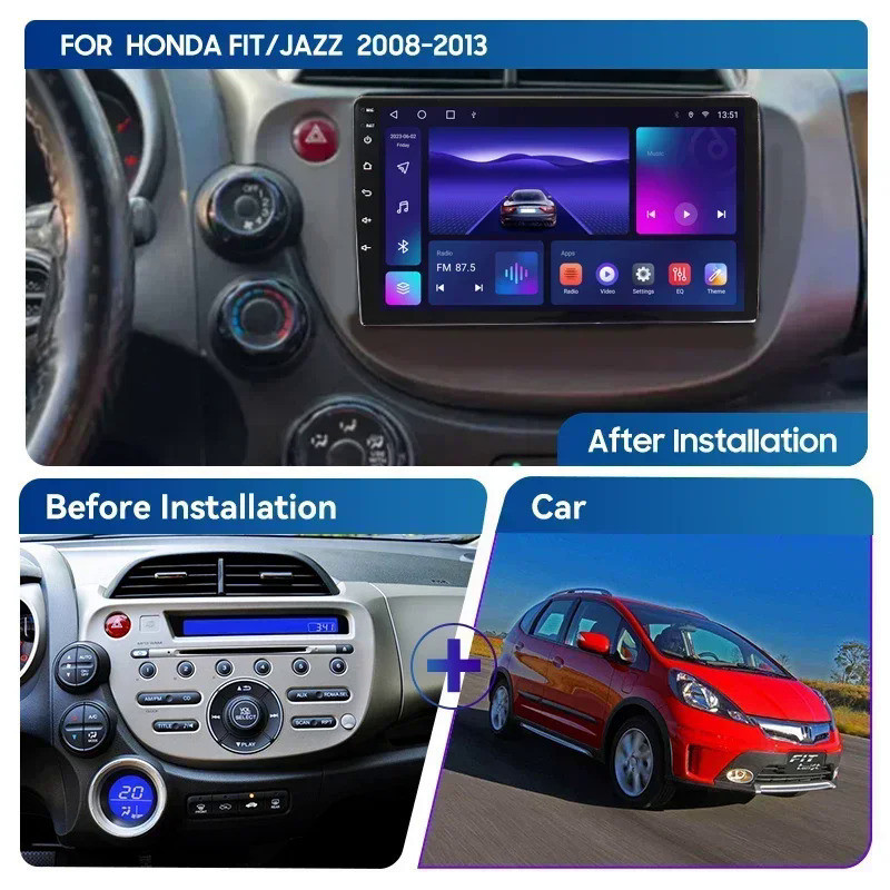For HONDA JAZZ FIT 2007-2013 2 din Android 12 Car 10 Inch Radio with ...