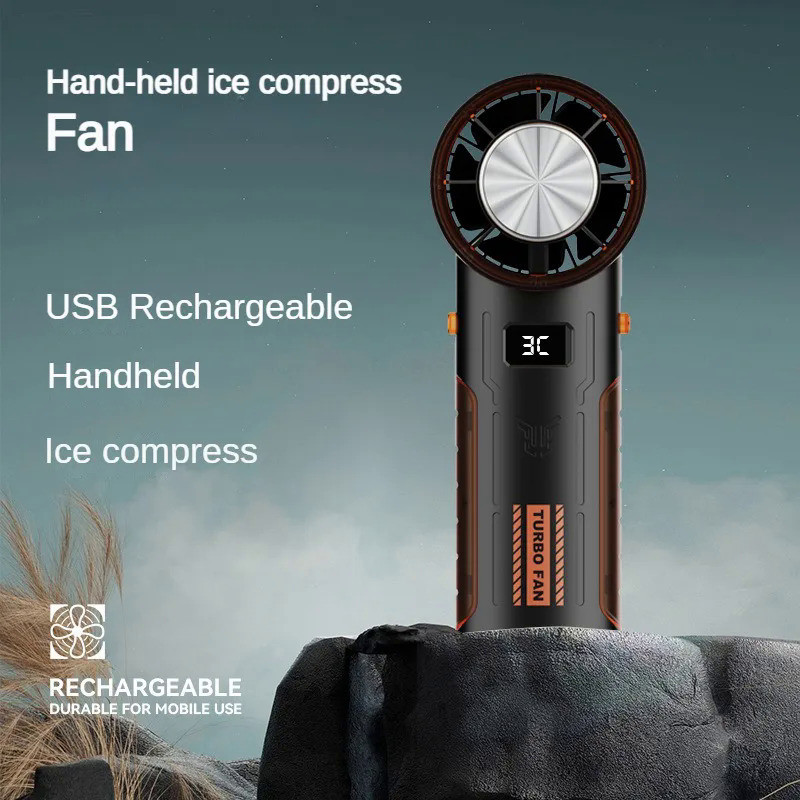 Portable Handle Fan with Cold Compress USB Rechargeable Mini Desk Fan ...