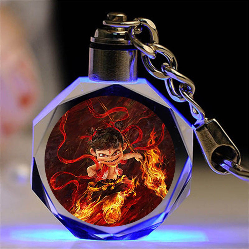 HOT Nezha LED keychain K9 Crystal Colors Polygon Transparent Luminous ...