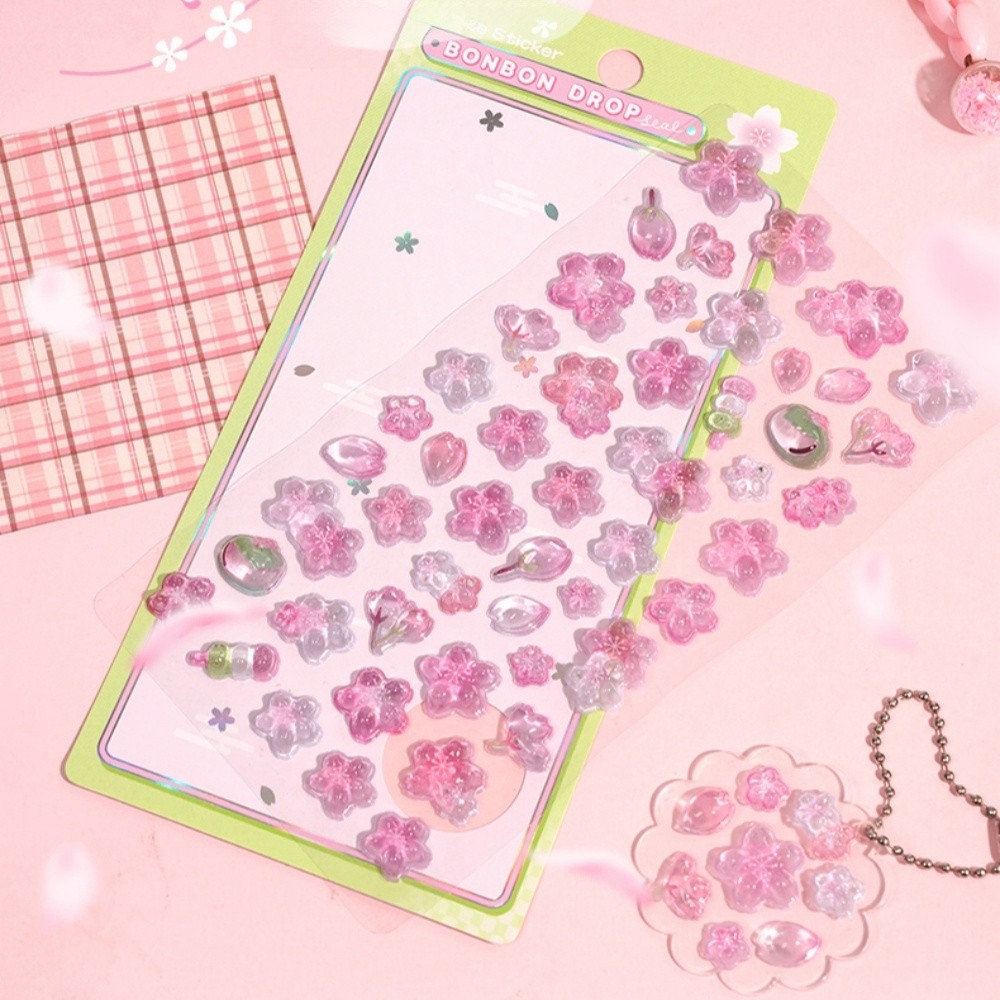 Sakura Pink Cherry Blossom Drop 3D Relief Sticker Scrapbooking Diy Diary Decor Journaling ...