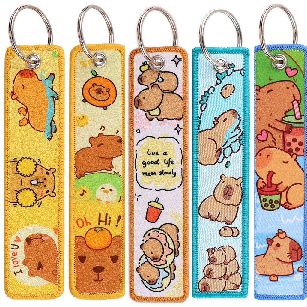 Cartoon Cartoon Anime Capybara Woven Mark Keychain Card Pibara Pendant ...
