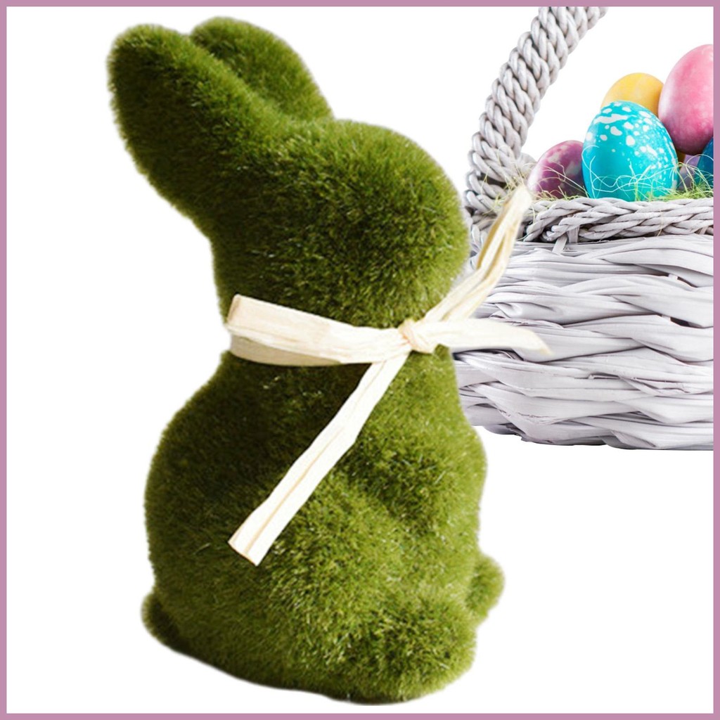 Easter Flocked Bunny Figurine Cute Moss Covered Rabbit Figure Easter ...