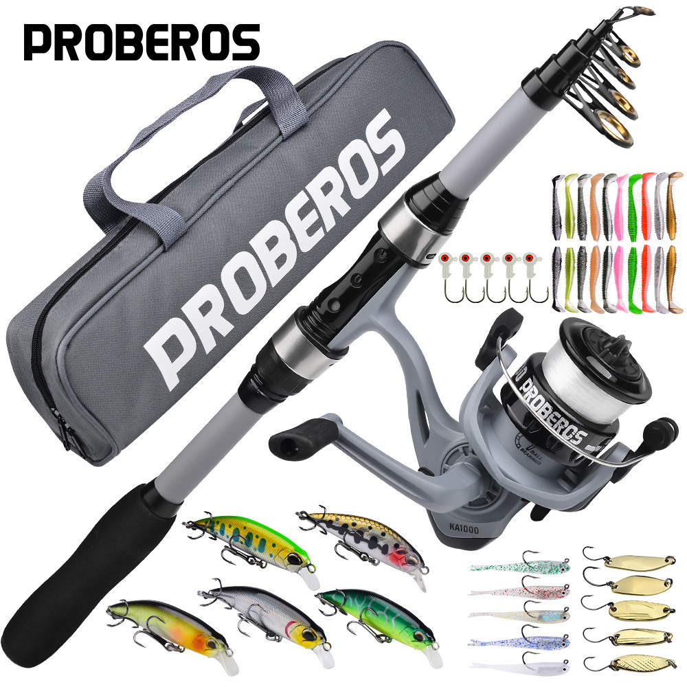 PROBEROS Fishing Rod & Reel Set 1.8m Telescopic Rod 5.2:1High Speed ...