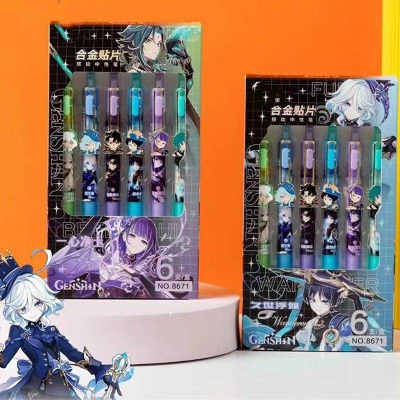 6Pcs/Set Cute Alloy Metal Game Genshin Impact Cartoon 0.5mm Black ink ...