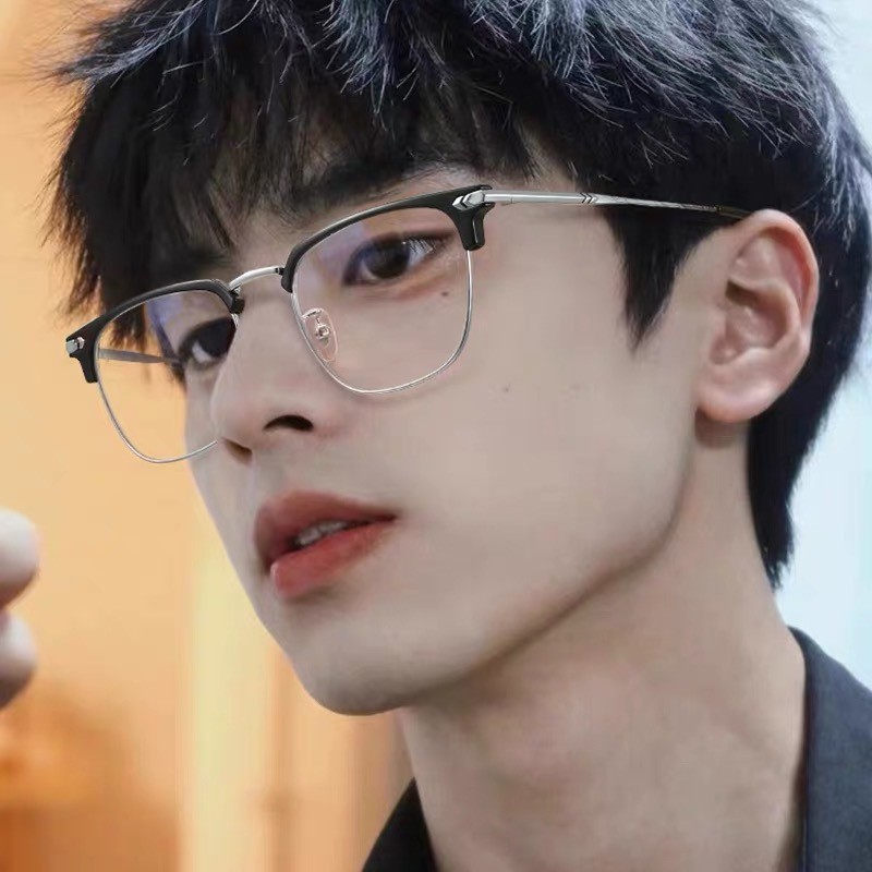 Advanced sense half frame metal frame glasses men's and women's anti ...