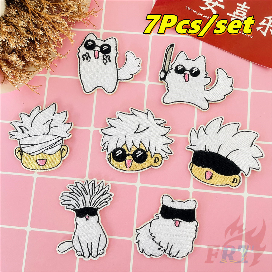 7Pcs/set Anime Jujutsu Kaisen . Q Satoru Gojo Iron-on Patches DIY ...