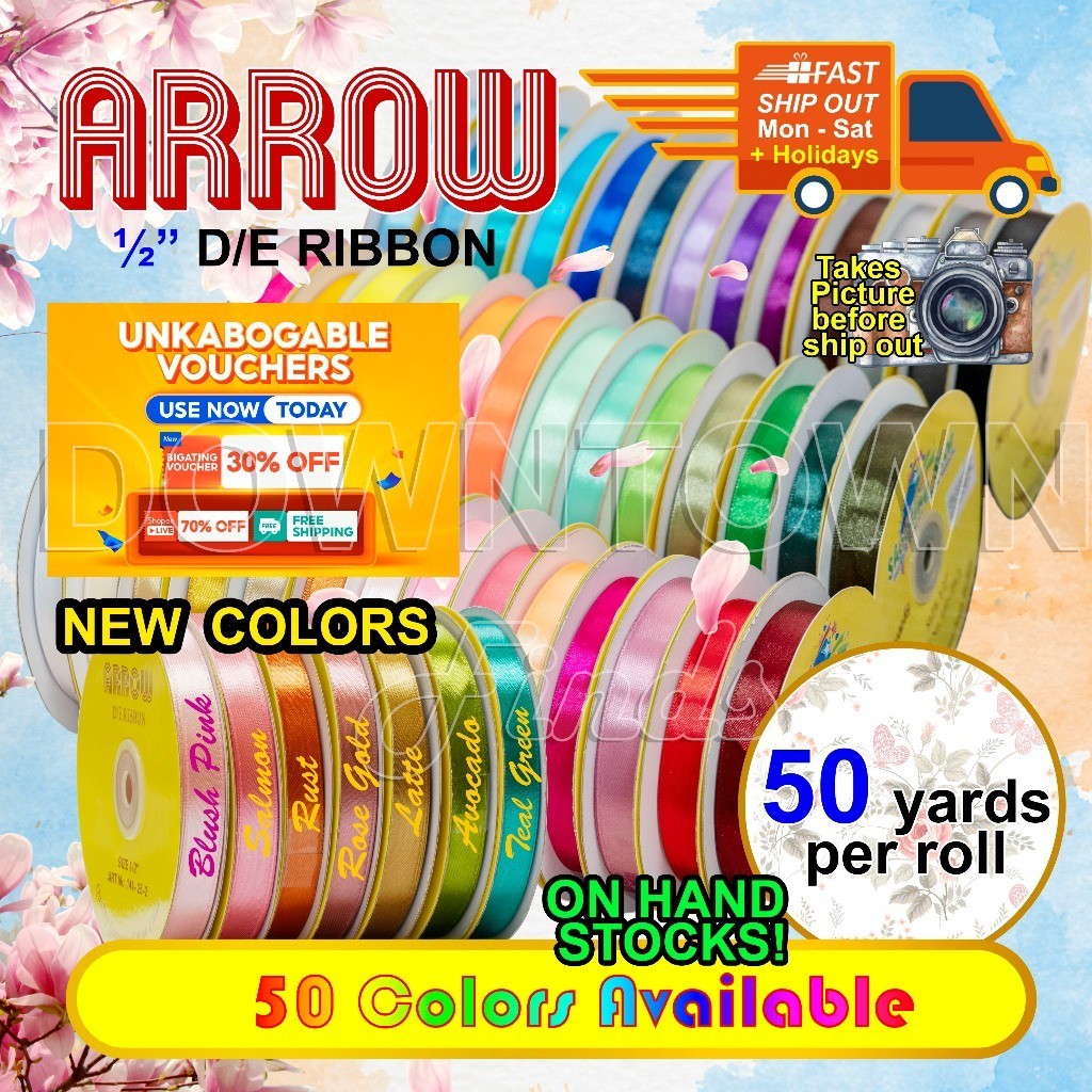 (50 yards/roll) 1/2 inch ARROW Satin Ribbon Double Edge decorative ...