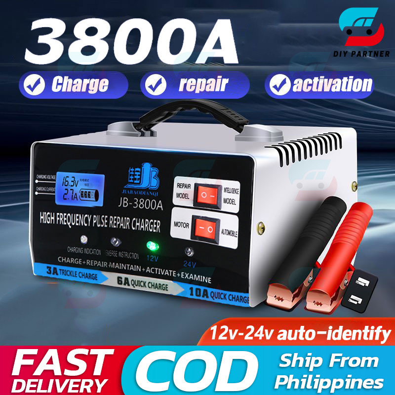 3800A Car Battery Charger Heavy Duty 12V 24V Intelligent Pulse Repair ...