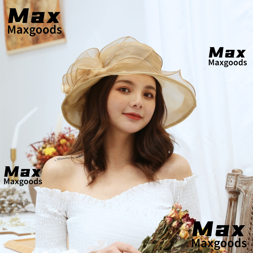 MAXG Sunhats, Flower Mesh Ruffles Wedding Hat, Sunscreen Wide Brim Organza French Vintage Hat ...