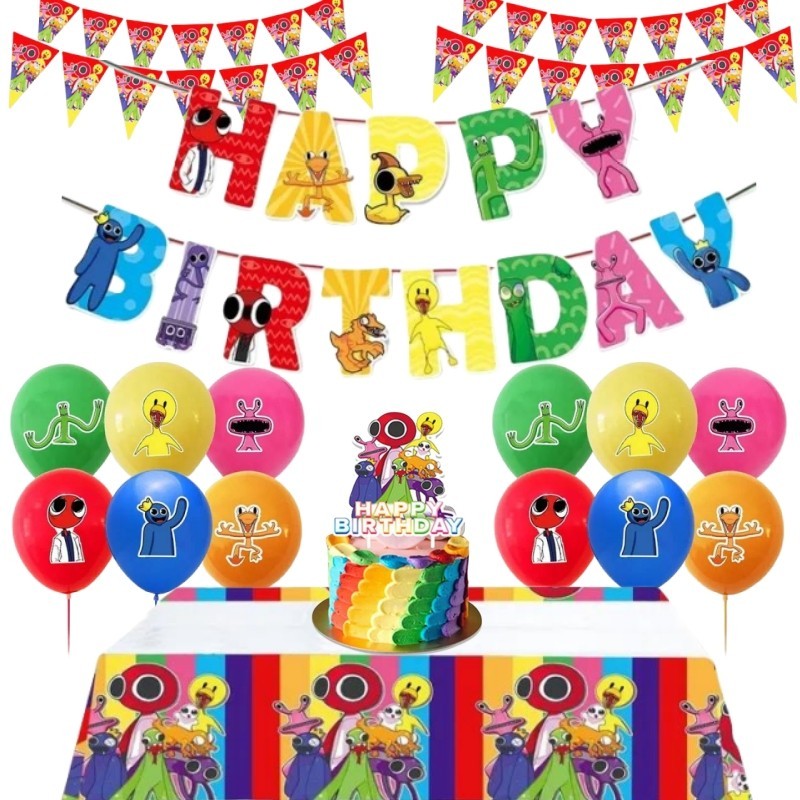 Rainbow Friends Birthday Party Decoration Banner Cake Topper Rainbow ...