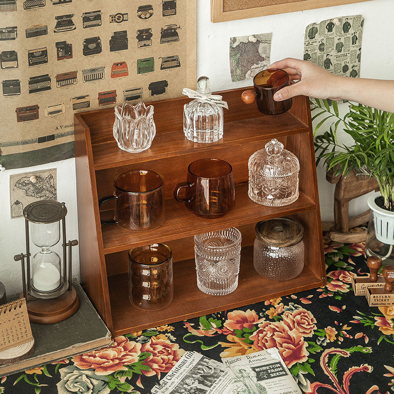 Wooden Cup Storage Box Retro Office Living Room Tea Set Water Cup Glass ...
