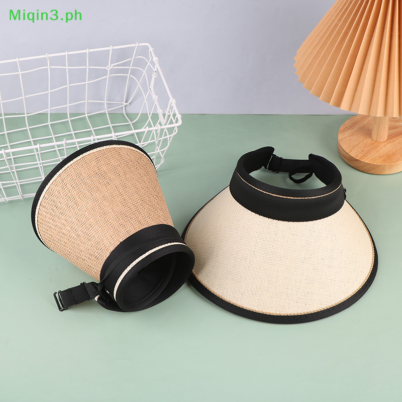 Fashion Women Roll Up Sun Visor Wide Brim Straw Hat Summer
