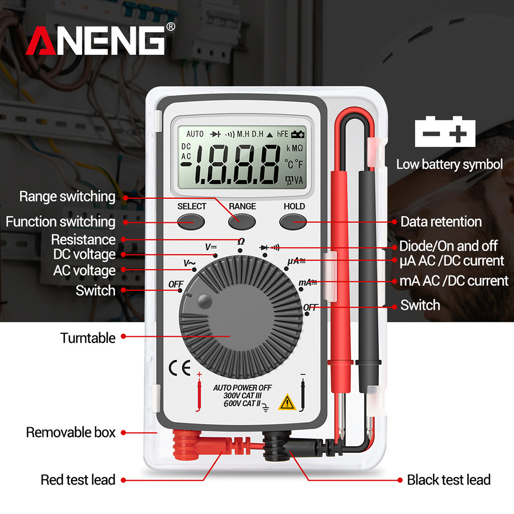 LCD Pocket Digital Multimeter AC/DC Automatic Portable Voltmeter ...