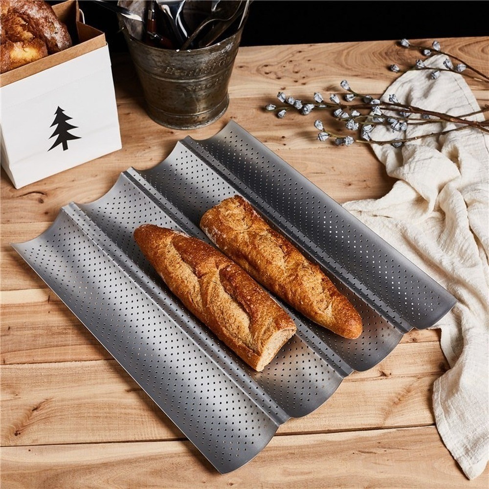 Nonstick Perforated French Bread Baking Pan Carbon Steel Baguette Pan ...