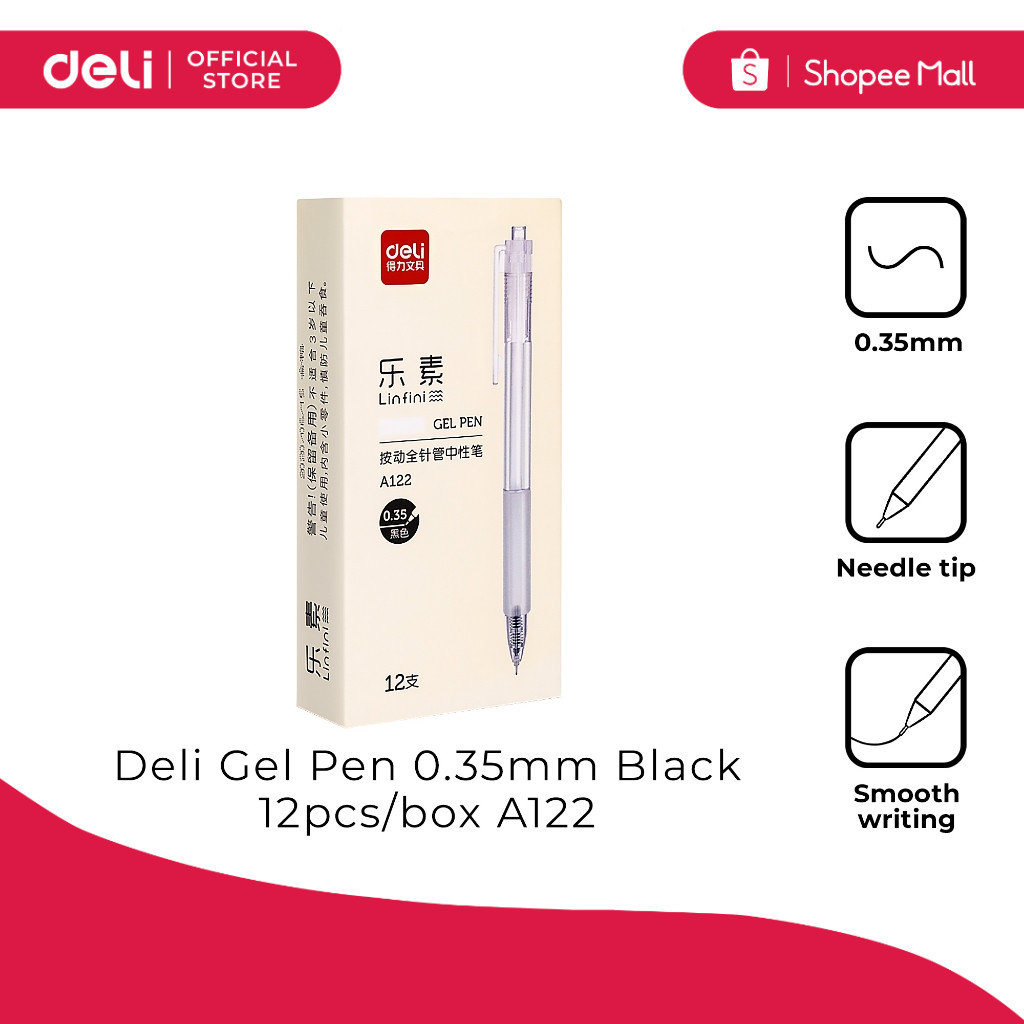 Deli A122 Gel Pen 0.35mm Black 12pcs/box | Shopee Philippines