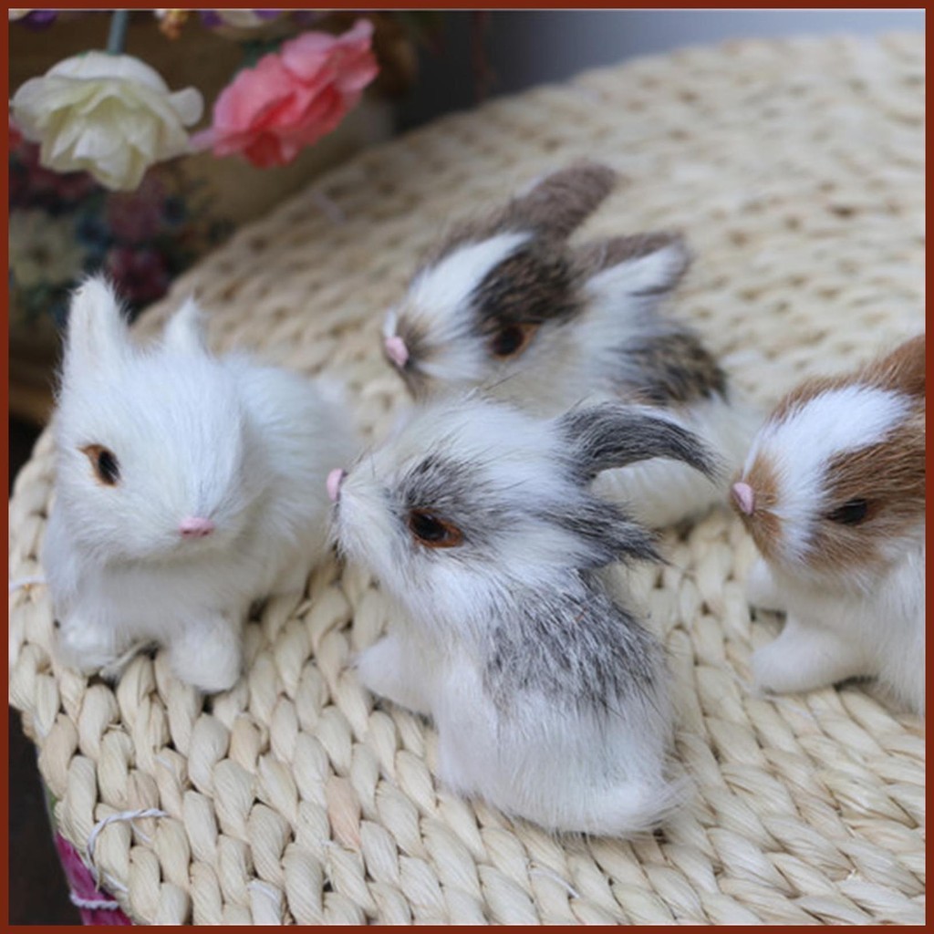Easter Bunny Plush Realistic Bunny Figurine Faux Fur Lifelike Animal ...