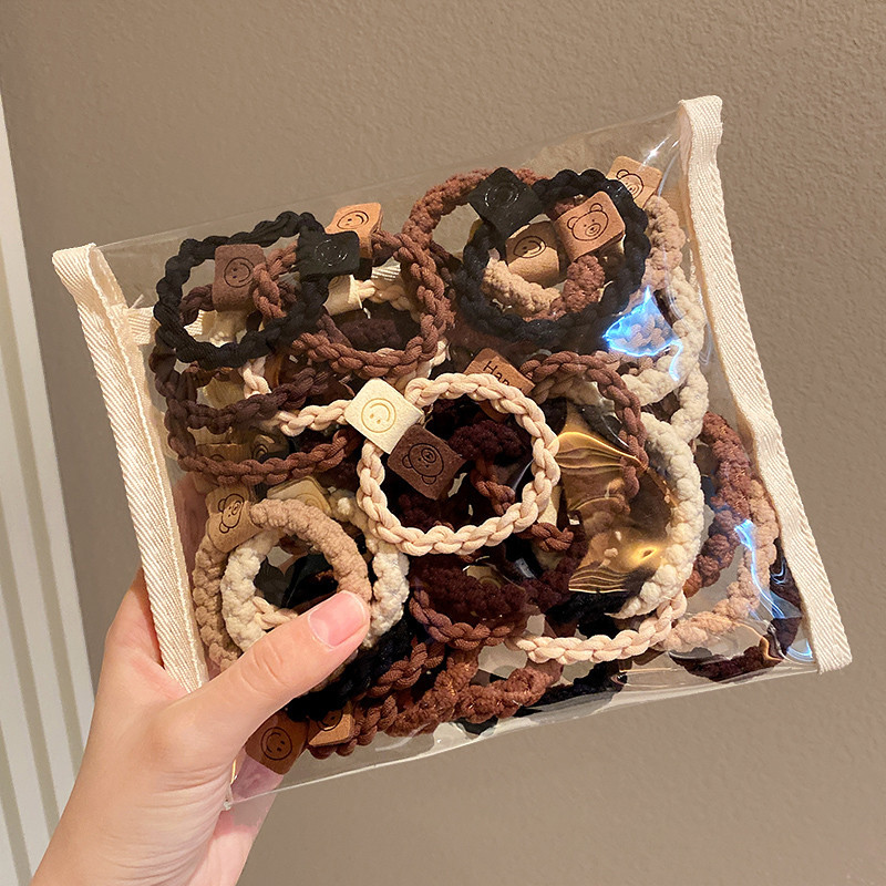 Hair Ties Set High Ponytail Coffee Color Hair Rope Girls' Simple High Elasticity Rubber Band Set ...