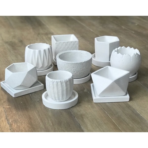 Jasmine Set - Concrete Pots for Plants, set of 8 pots with catch plates ...