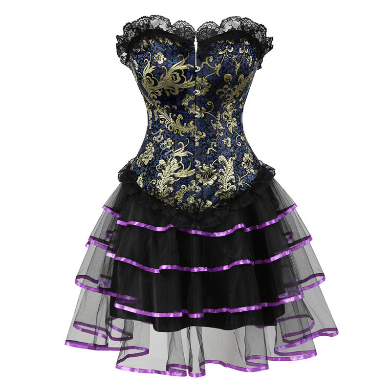 Corset Women Dress With Skirt Set 2 Pcs Corsets Top Lace up Cute Sexy ...