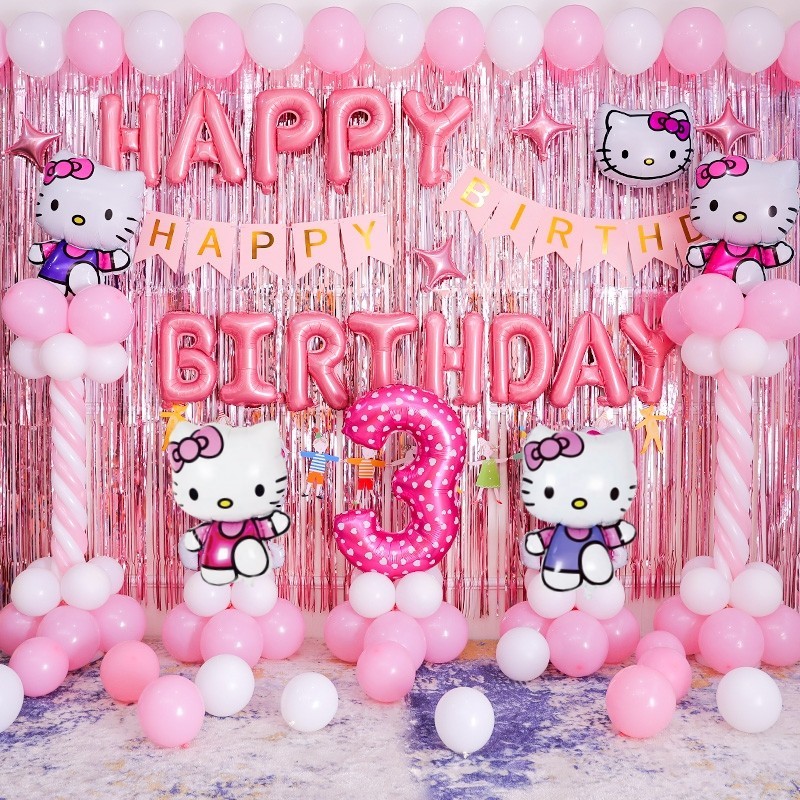 Hello Kitty Theme Balloon Pink Kitty Column Balloon Set for Birthday ...