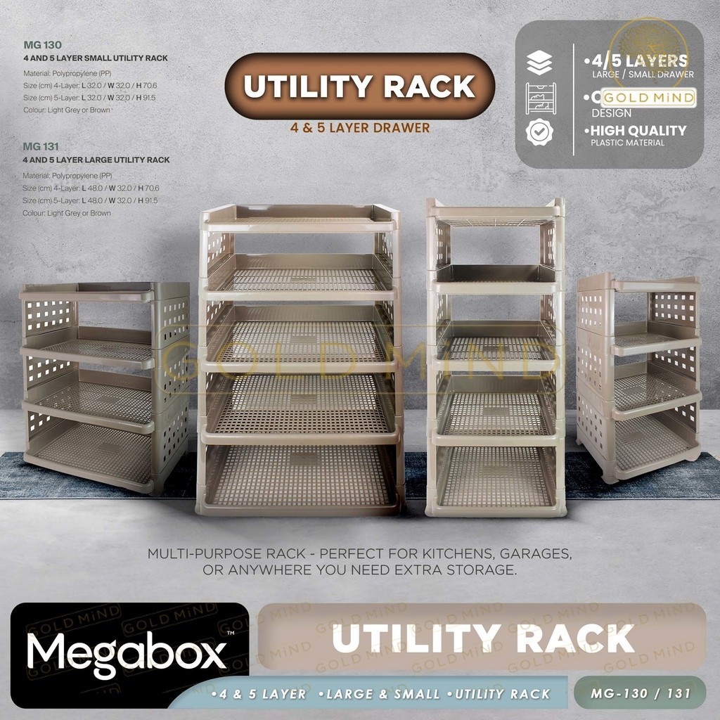Megabox 4 & 5 Layers Wide Multi-Purpose Rack -Gold Mind | Shopee ...