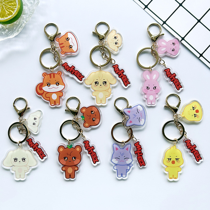 Kpop ATEEZ ANITEEZ Acrylic Double-sided Keychain Bag Cartoon Charm ...