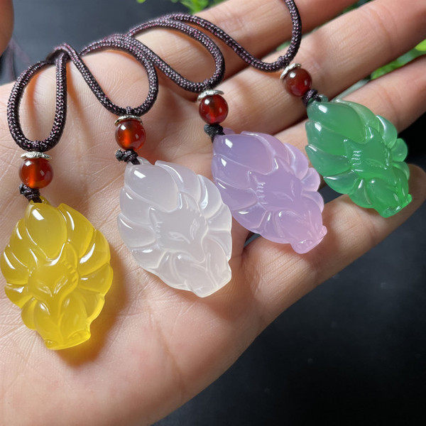 2025 Nine-Tailed Fox Queen Real Jade Necklace Pendant Healing Crystal ...