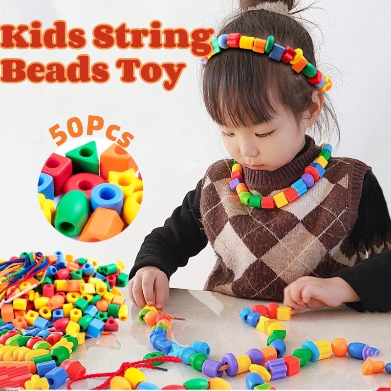 50Pcs Kids String Beads Toy Rope Threading Toys Montessori Fine Motor ...