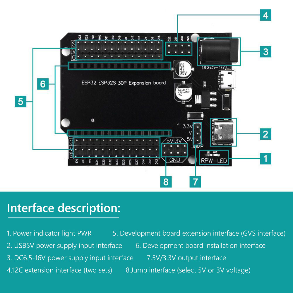 ESP32 Power Board Module Type-C MICRO USB 30Pin GPIO Distribution Board ...