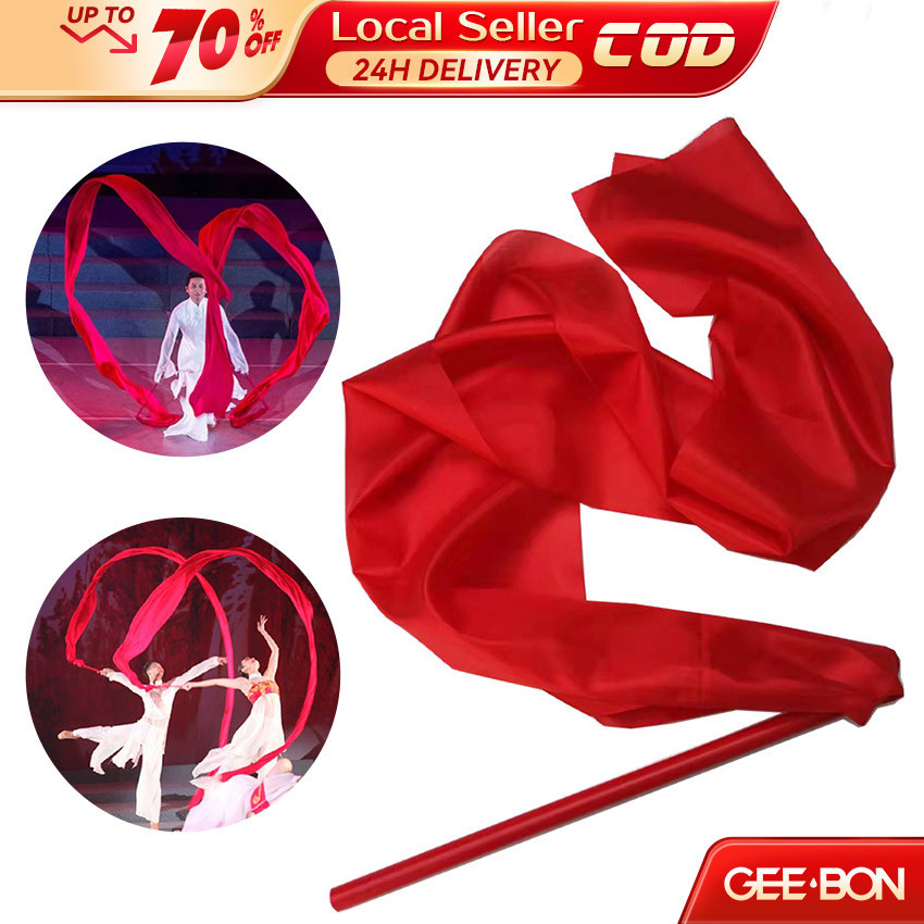 GEEBON Red Ribbon Twirling Rod Stick Dance Ribbon Wand Ballet Twirling ...