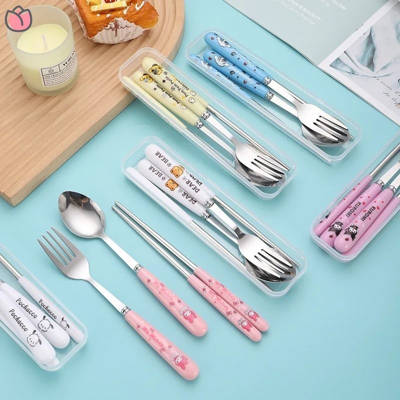 Sanrio My Melody Cinnamoroll Kuromi Hello Kitty Travel Portable Cutlery ...