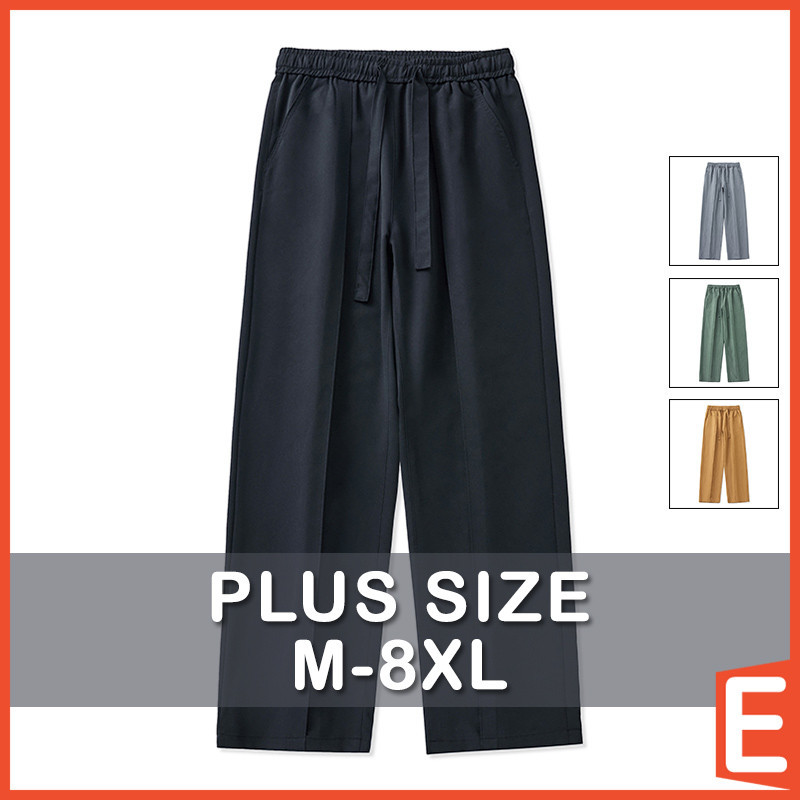 [M-8XL] Plus Size Pants Men Korean Casual Loose Plain Pocket Long Black ...