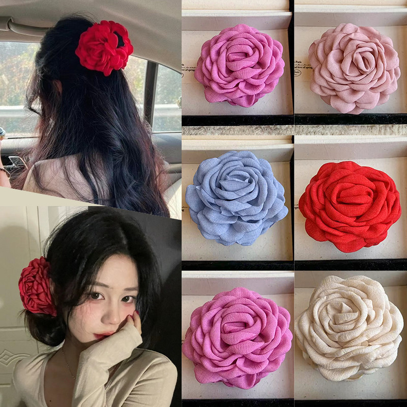 Red Rose Flower Grabber Female High-end Hairpin Forehead Side Bangs ...